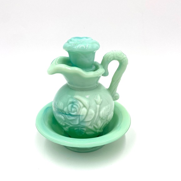 Accents | Vintage Avon Rose Pitcher Bowl Slag Glass With Stopper | Poshmark